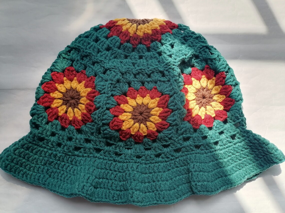 Handmade Crochet Sunflower Bucket Hat,sun Crocheted Bucket Hat - Etsy