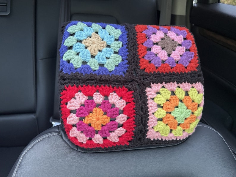 Crochet Granny Square Car Headrest Cover: Colorful Auto Accessory - Etsy