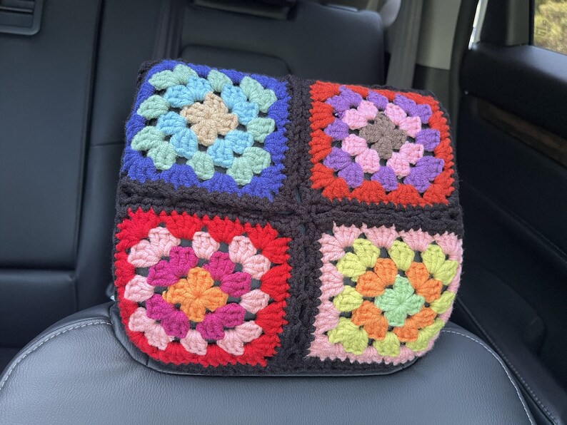 Crochet Granny Square Car Headrest Cover: Colorful Auto Accessory - Etsy