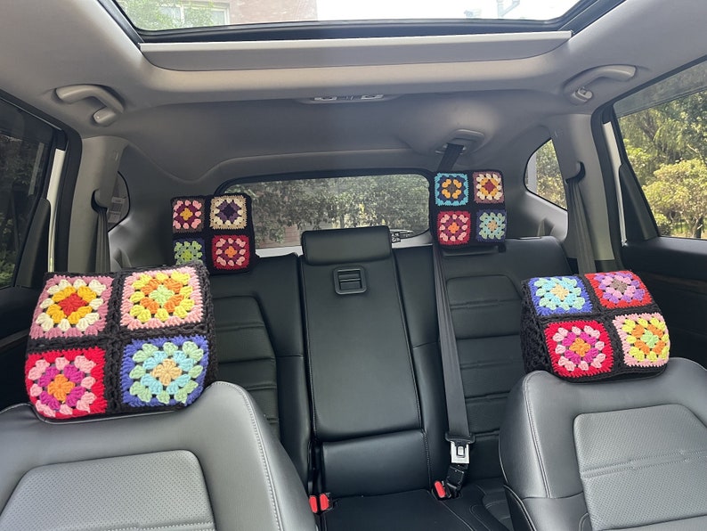 Crochet Granny Square Car Headrest Cover: Colorful Auto Accessory - Etsy