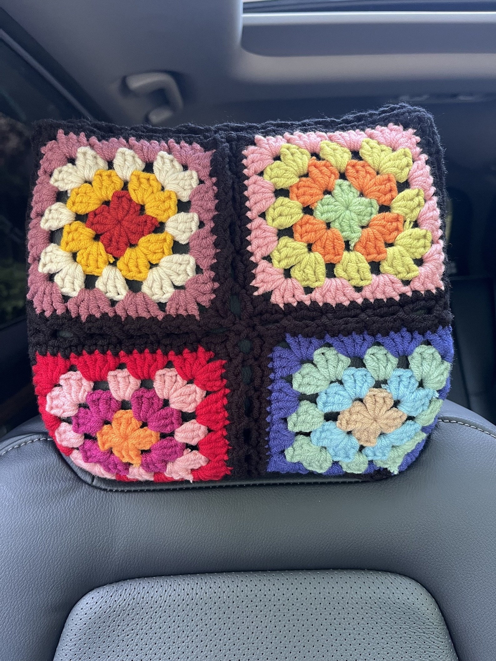 Crochet Granny Square Car Headrest Cover: Colorful Auto Accessory - Etsy