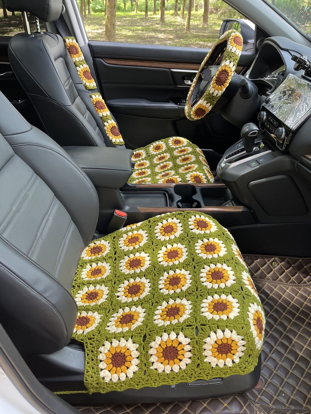 Car Seat Covers,handmade Crochet Sunflower Car Seat Cover Front Bottom ...