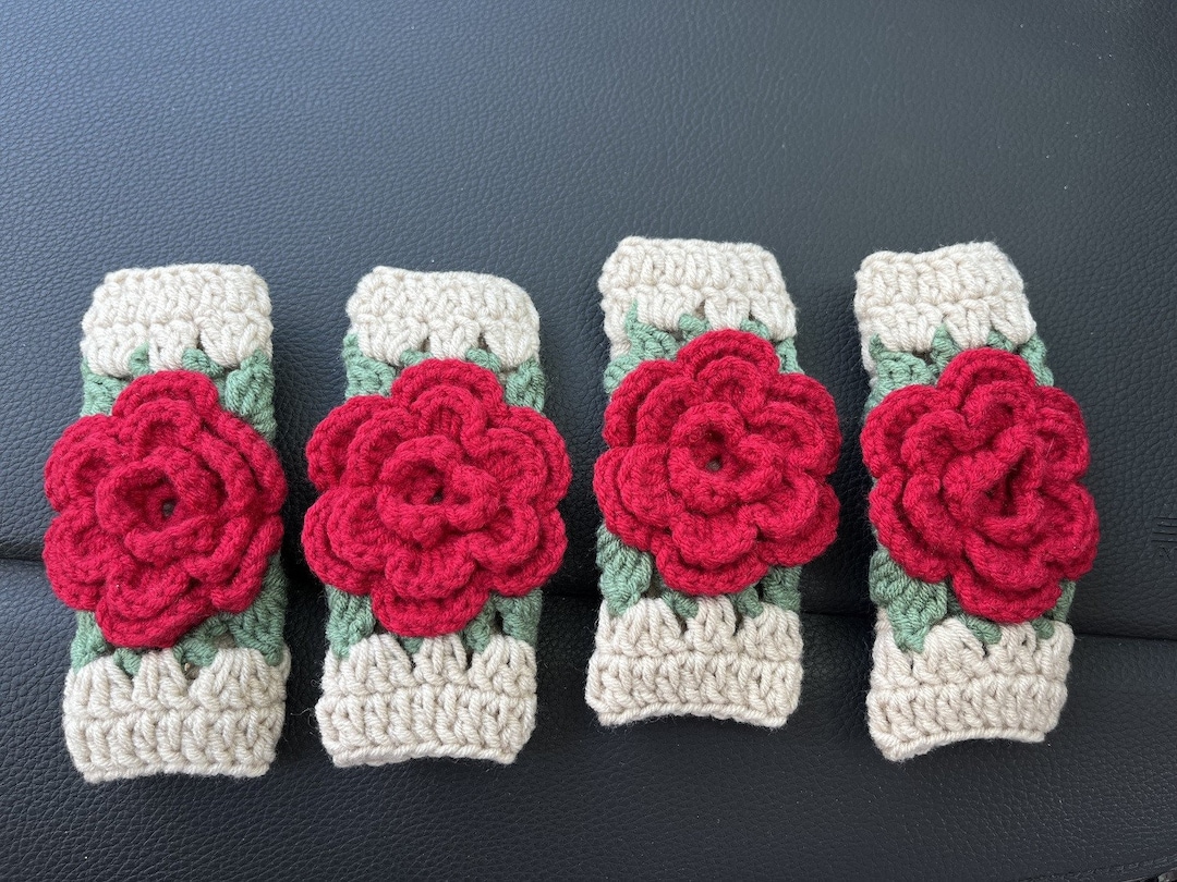 Crochet Rose Car Grab Handle Cover: Interior Accessories - Etsy