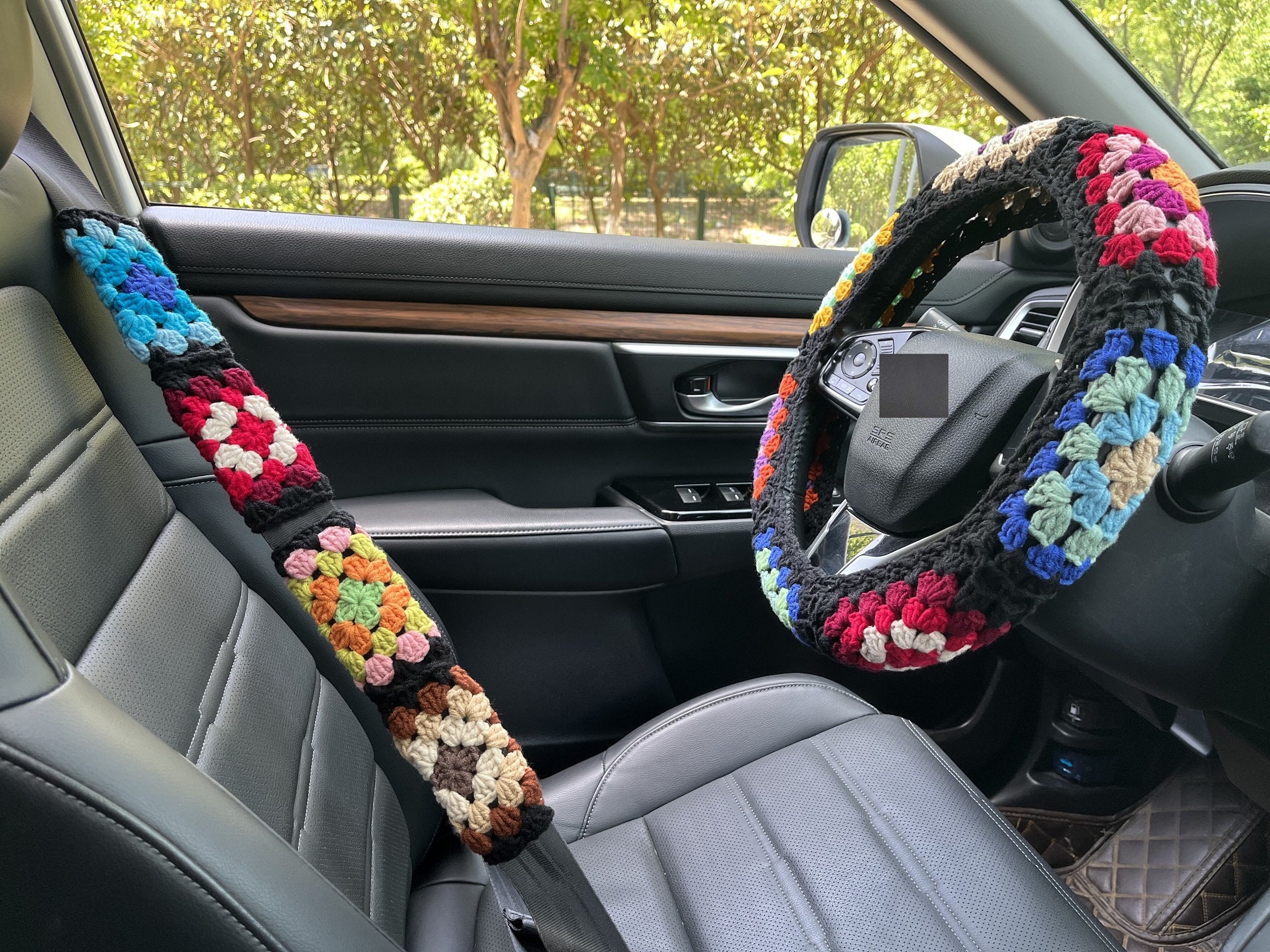 Steering Wheel Covergranny Square Colorful Steering Wheel - Etsy