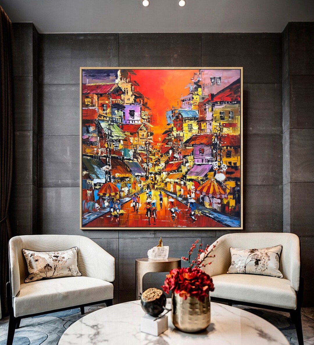 Town Abstract Painting on Canvasold Town Artvietnamese Town - Etsy