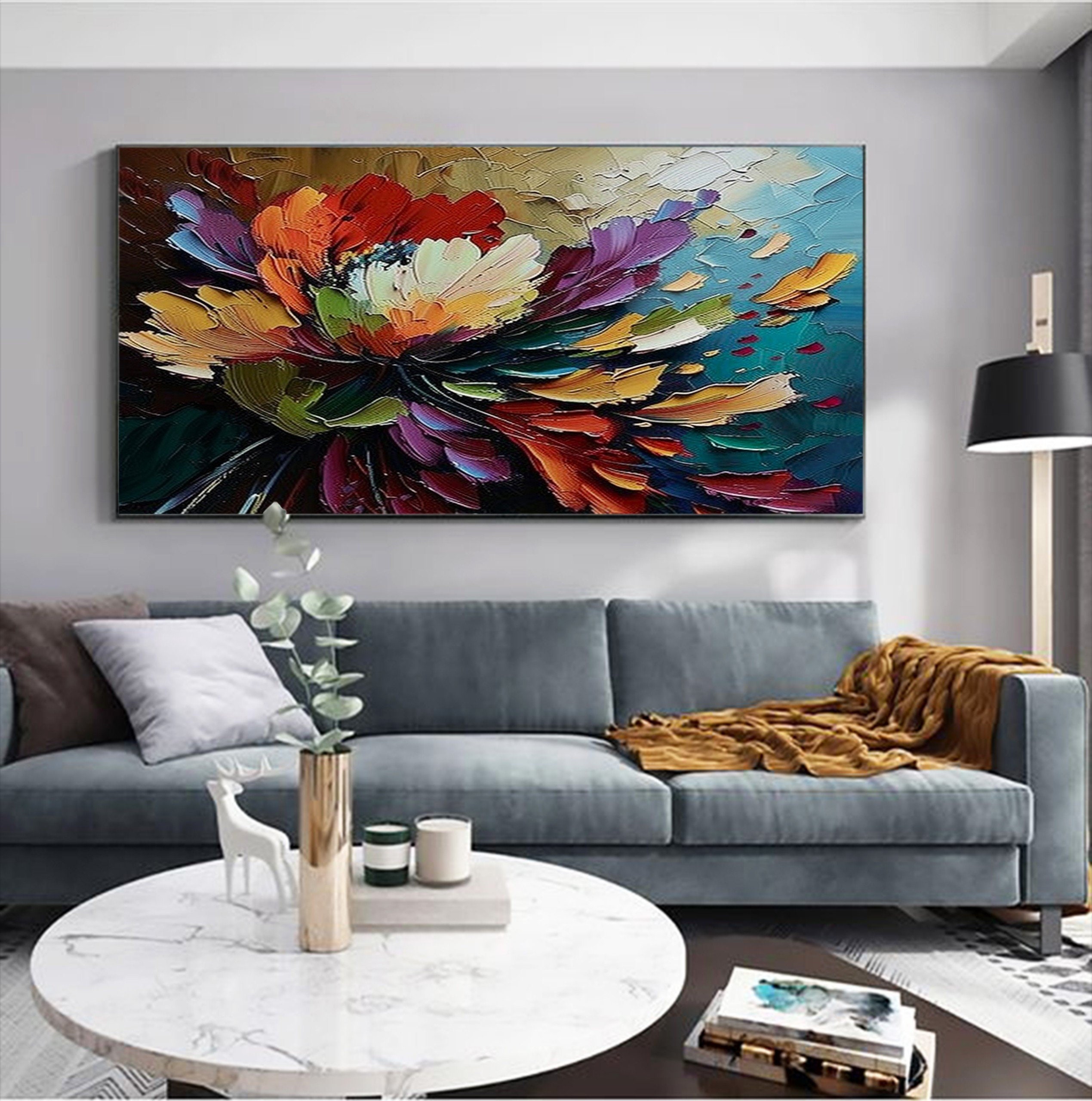 Flower Oil Painting on Canvas Large Wall Art Original Colorful Floral ...