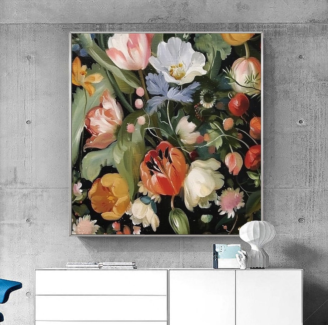 Original Green Flower Oil Painting on Canvas Large Wall Art Textured ...