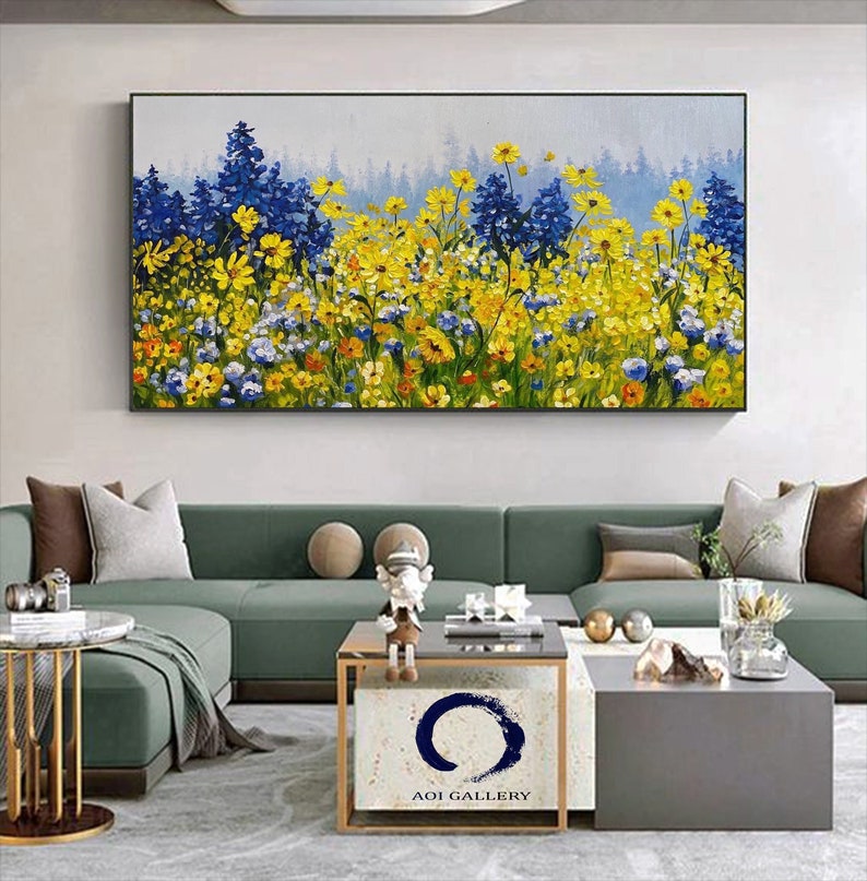 Flower Oil Painting on Canvas Abstract Yellow Flower Painting - Etsy