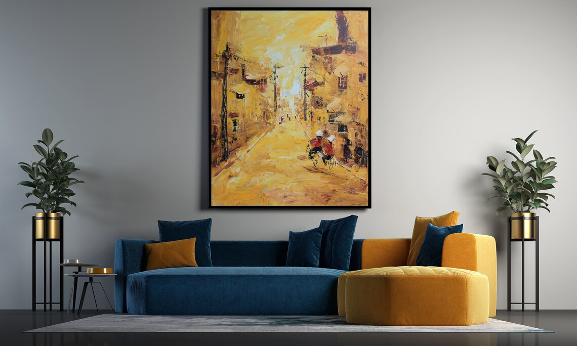 Town Abstract Painting On CanvasWall Town PaintingOld Town | Etsy