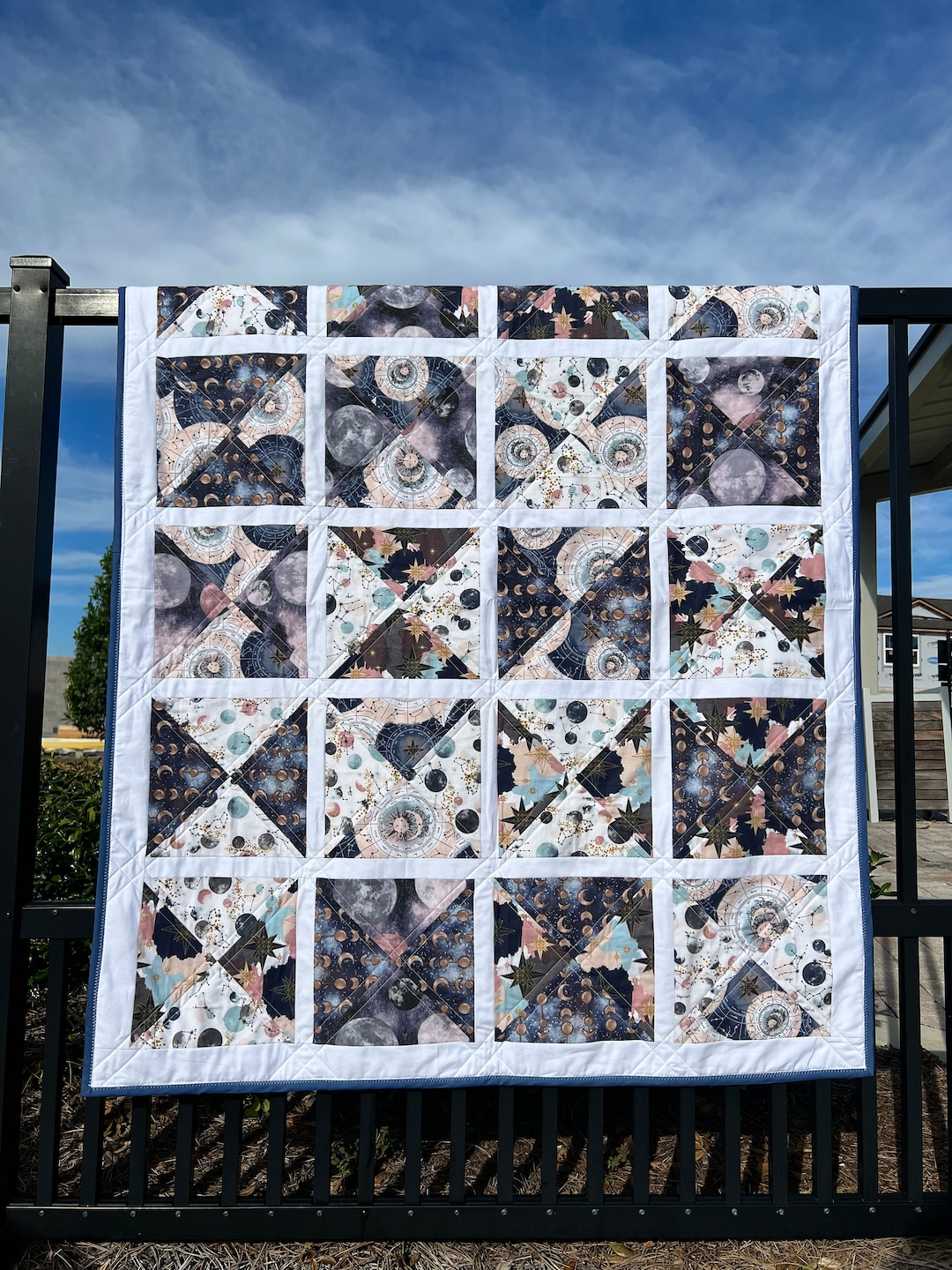 Stars and Moons Lap Quilt, Astrology, Signs,planets, Purple, White,gray ...