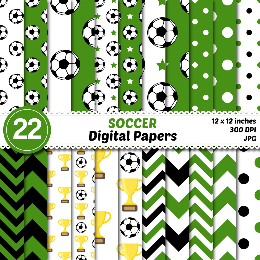 Soccer Digital Papers, Football Background, Sports Scrapbooking, Green ...