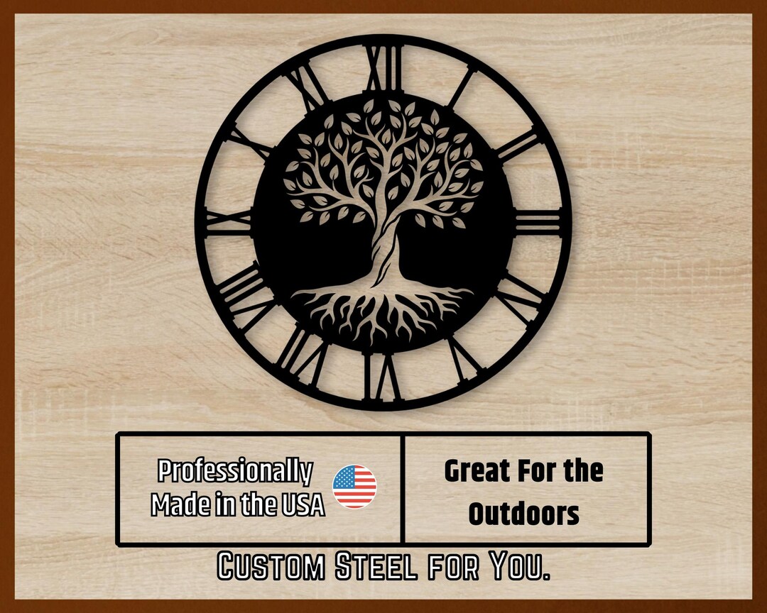 Roman Numeral Tree Metal Wall Art | Time Clock Tree Metal Sign | Three Trees Home Decor | Steel ...