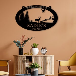 Custom Deer Tree Bird Pond Sign, Metal Antler Sign, Dad Gift, Name ...
