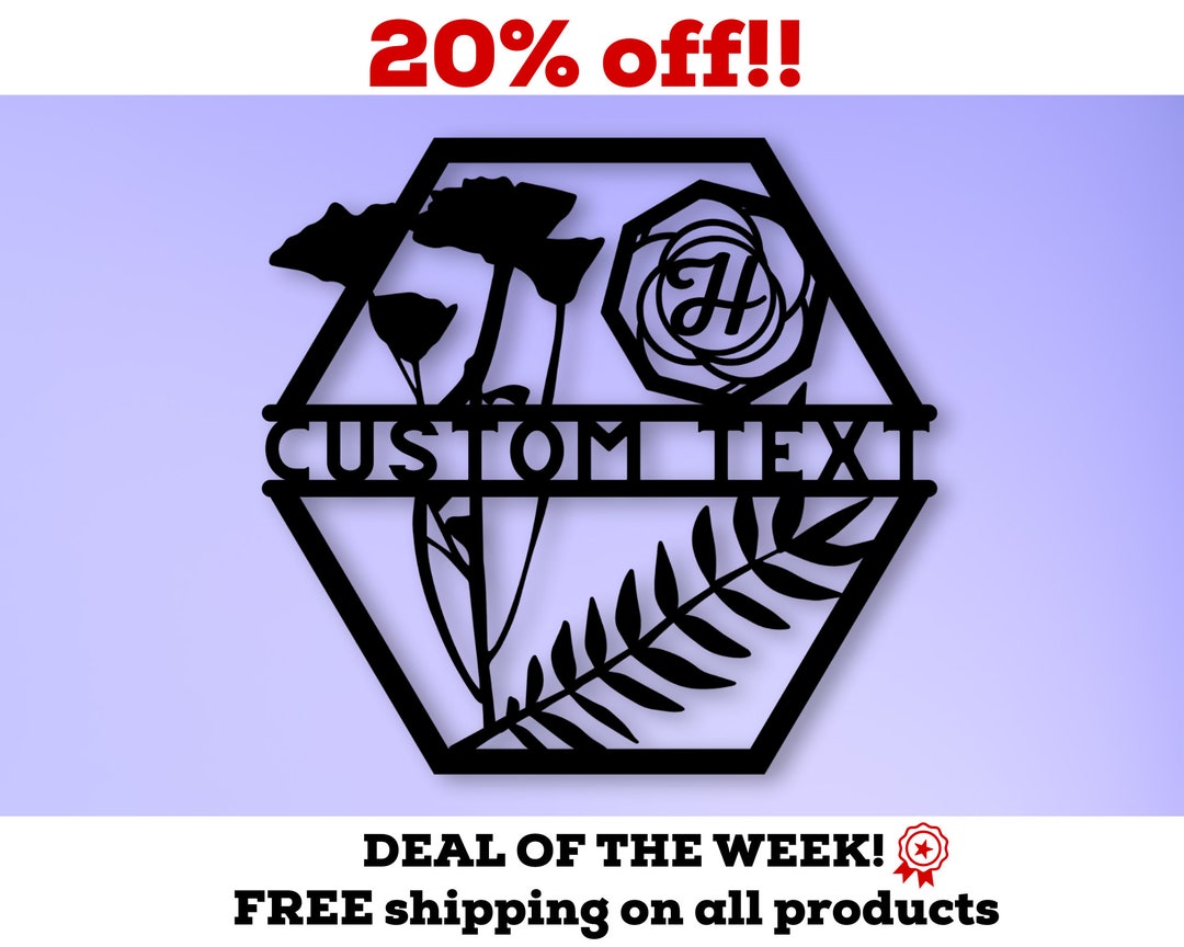 Custom Metal Sign Floral Print Hexagon Sign, Metal Sign, Metal Hexagon ...