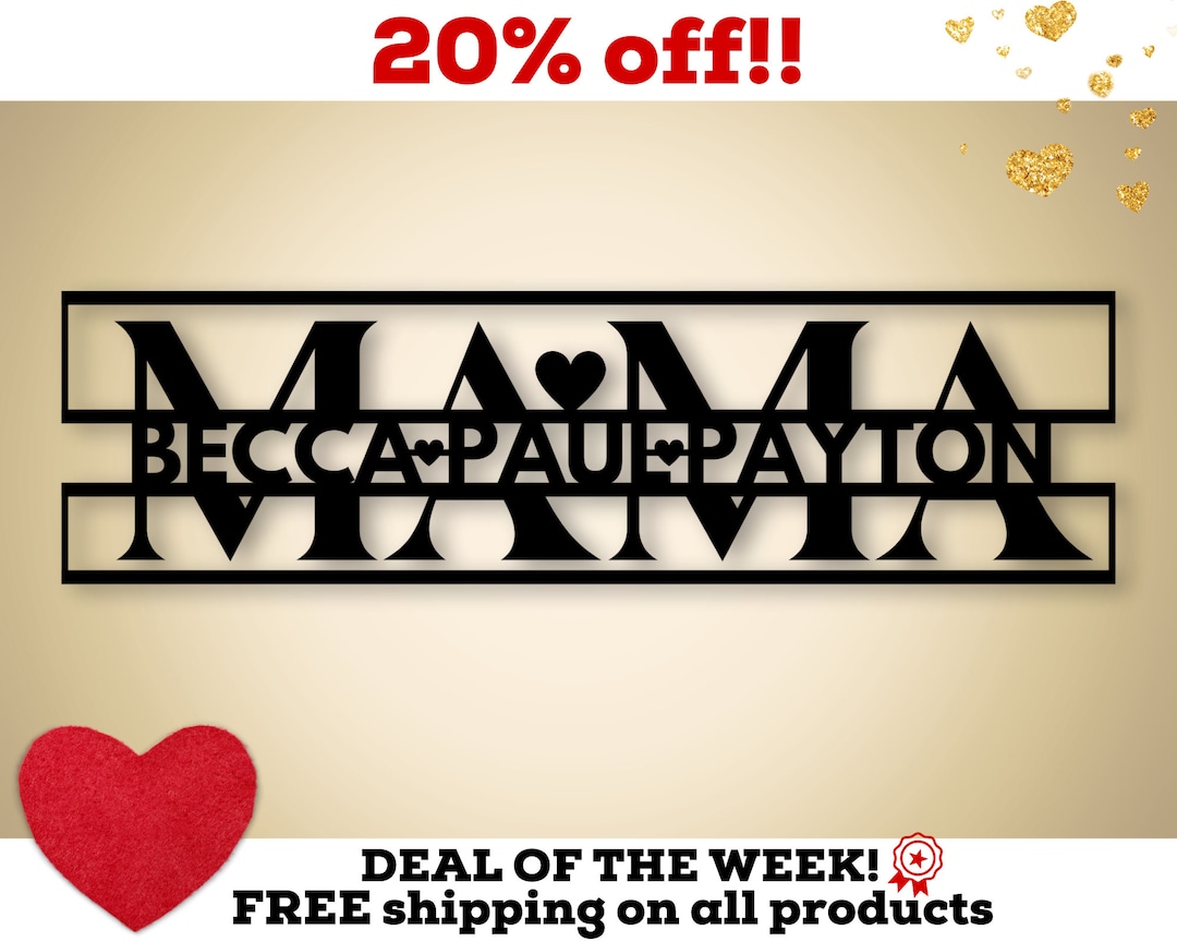 MAMA Rectangle Mother Heart Sign, Metal Monogram Sign, Front Porch ...