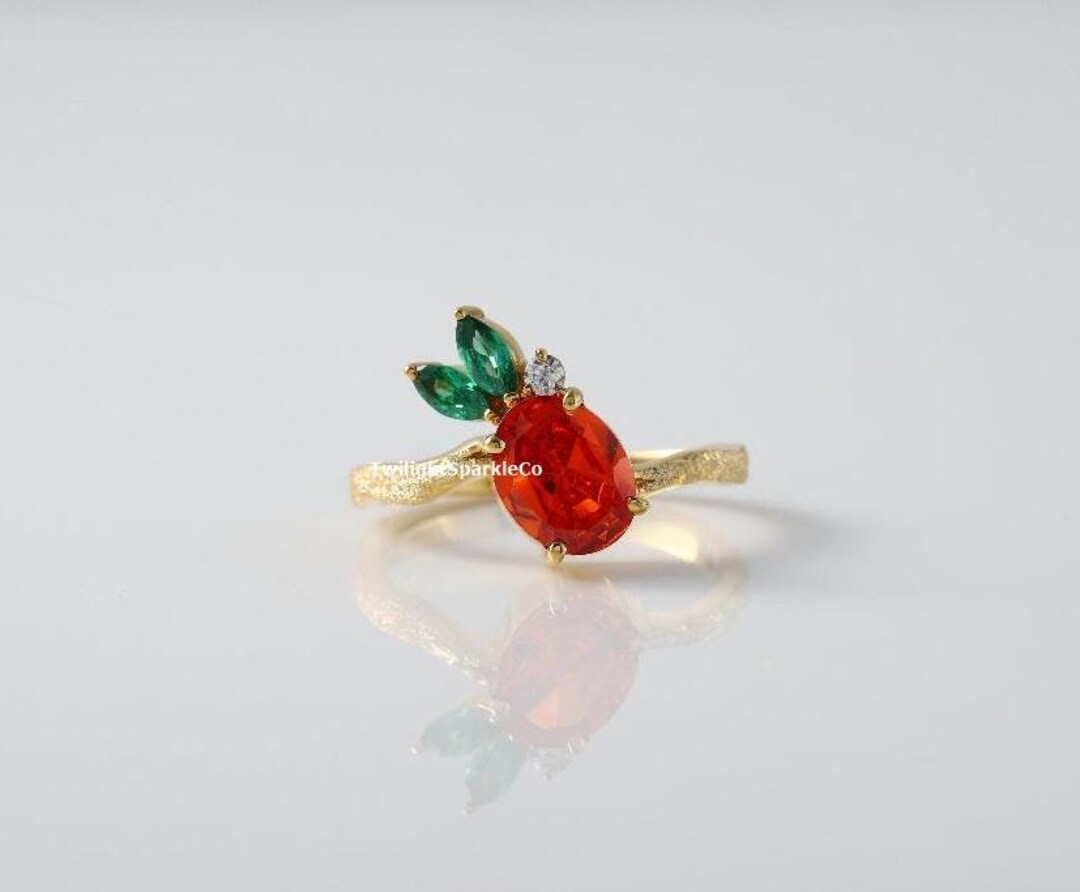 Pineapple Fruit Ring, Orange Gemstone Birthday Gift Ring, Emerald Ring ...