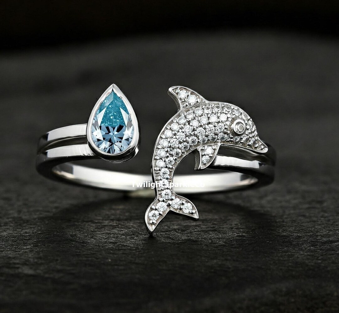 Lovely Dolphin Cluster Wedding Ring, Bezel Set Sea Life Open Cuff Ring ...