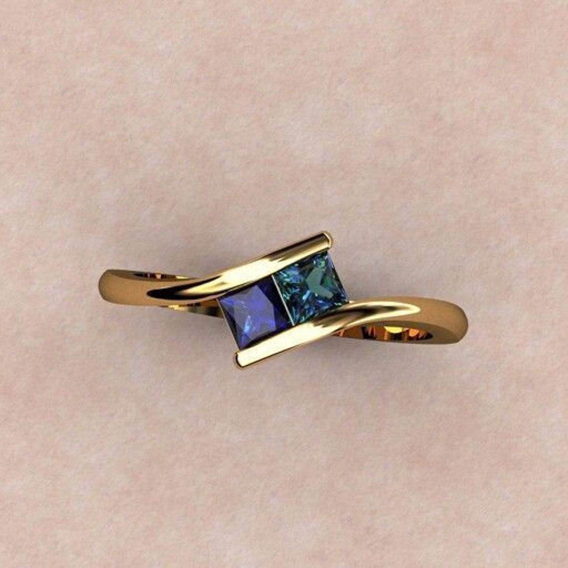 Toi Et Moi Wedding Ring, Princess Cut Blue Sapphire & London Blue Topaz ...