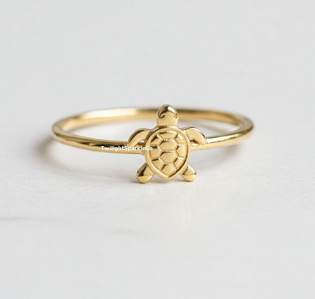 Turtle Ring for Unisex, Minimalist Under the Ocean Turtle Ring, Yellow ...