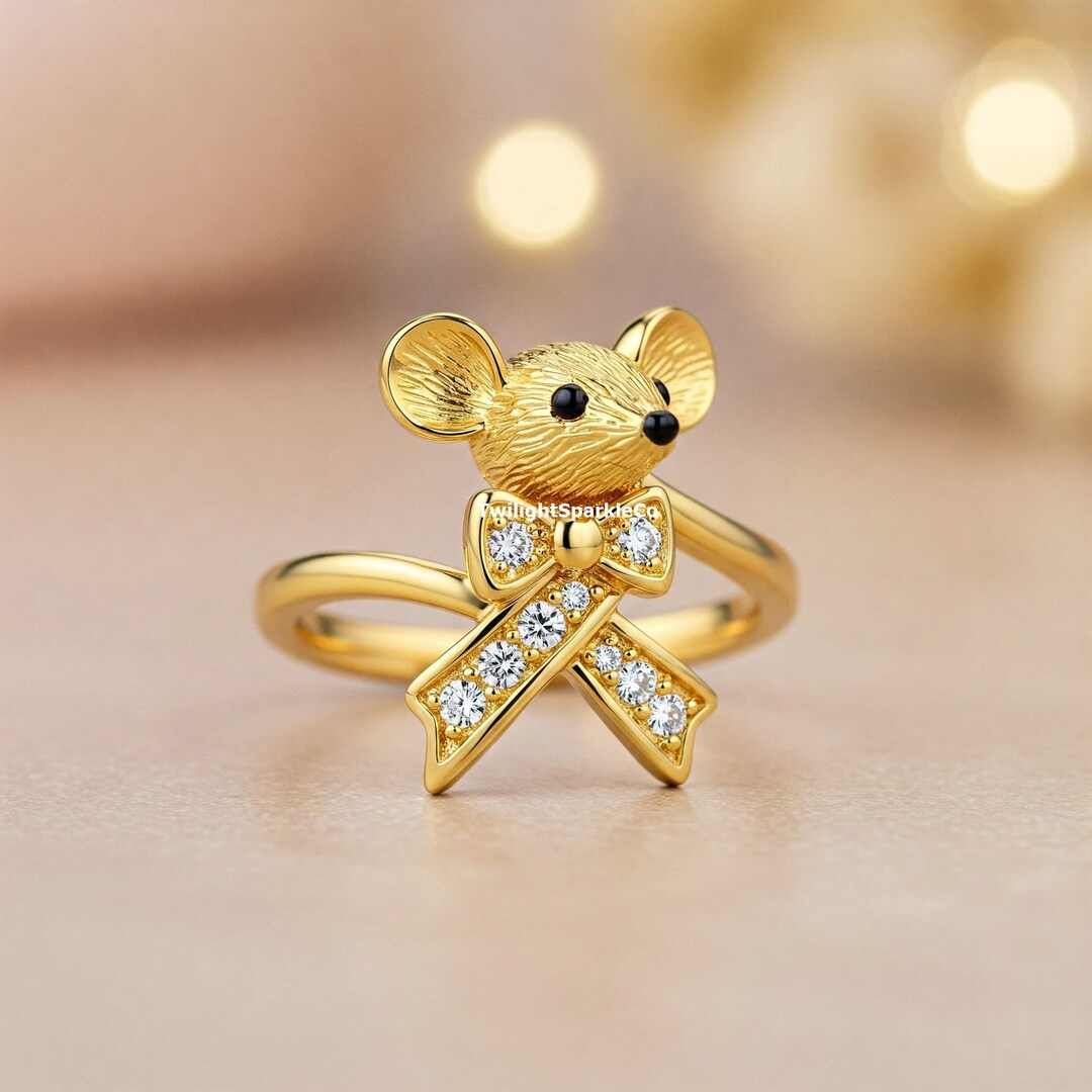 Cute MICKEY Mouse Wear Bow Ring for Children, Round Cut Moissanite ...