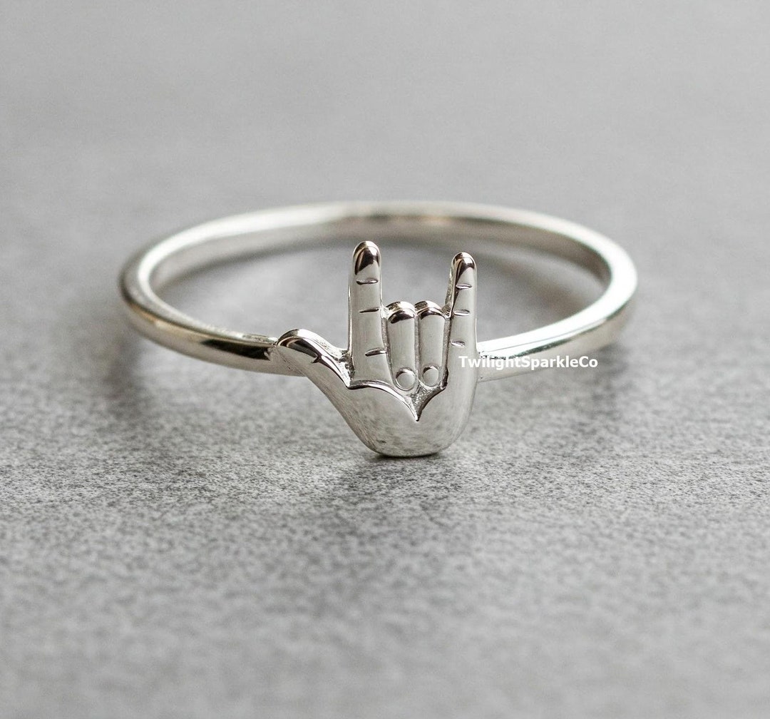I Love You Ring for Girlfriend, ASL Sign Love Language Ring, Rock and ...
