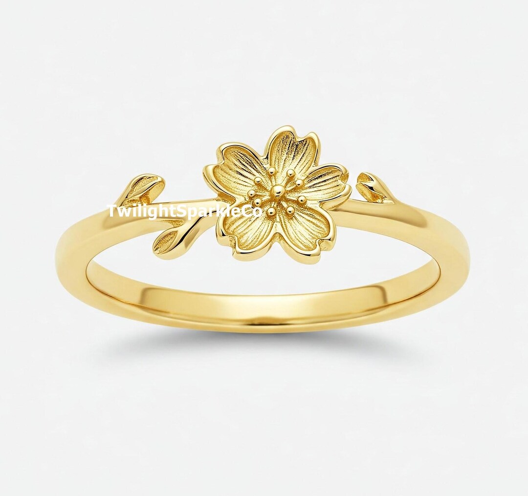Dainty Nature Inspired Flower Ring, Cherry Blooms 925 Silver 14k/18k ...