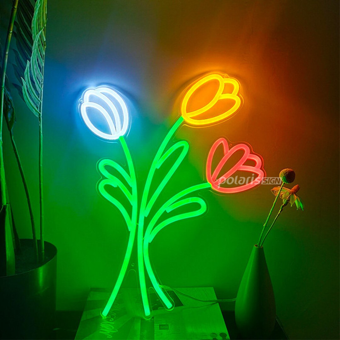 Handmade Tulip Neon Sign: Colorful Floral Wall Decor - Etsy