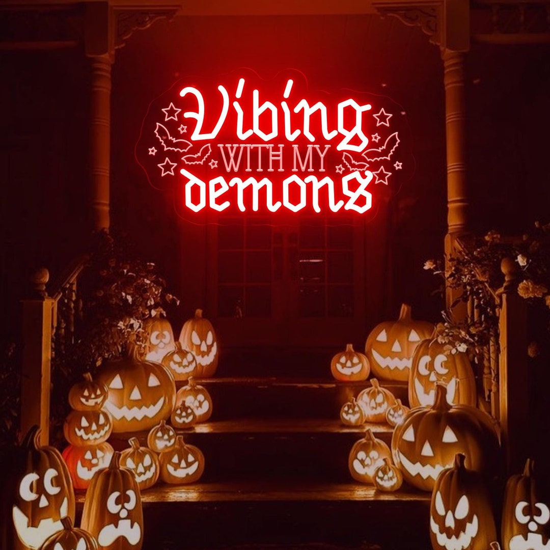 Vibing With My Demons Sign, Dark Humor Home Decor, Halloween Gothic ...