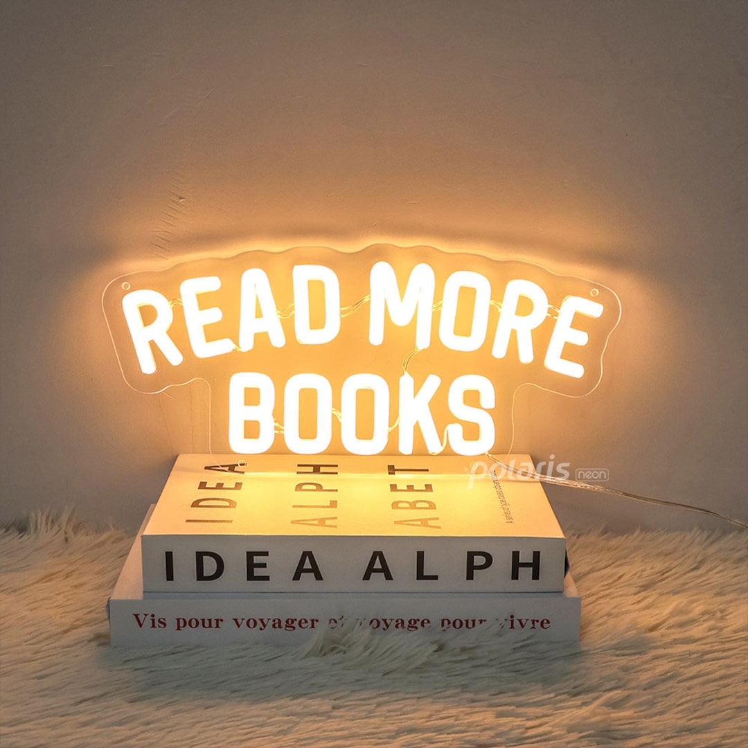 Read More Books Neon Sign, Book Club Decor, Reading Bookshelf Wall ...
