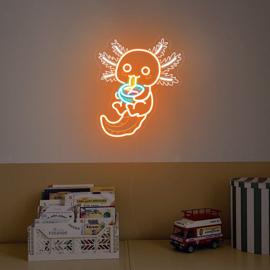 Handmade Axolotl Ramen LED Neon Sign: Salamander Light Anime Wall Art ...
