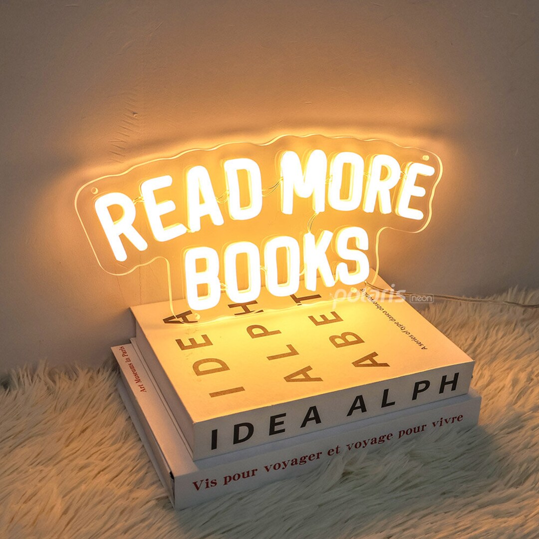 Read More Books Neon Sign, Book Club Decor, Reading Bookshelf Wall ...