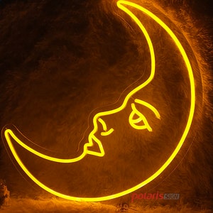 Moon Face Neon Sign, Led Neon Sign, Moon Neon Sign, Kid's Room Wall ...