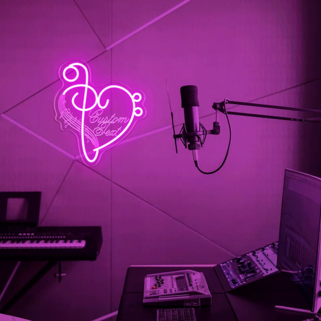 Letrero de neón con notas musicales, decoración para estudio de ...