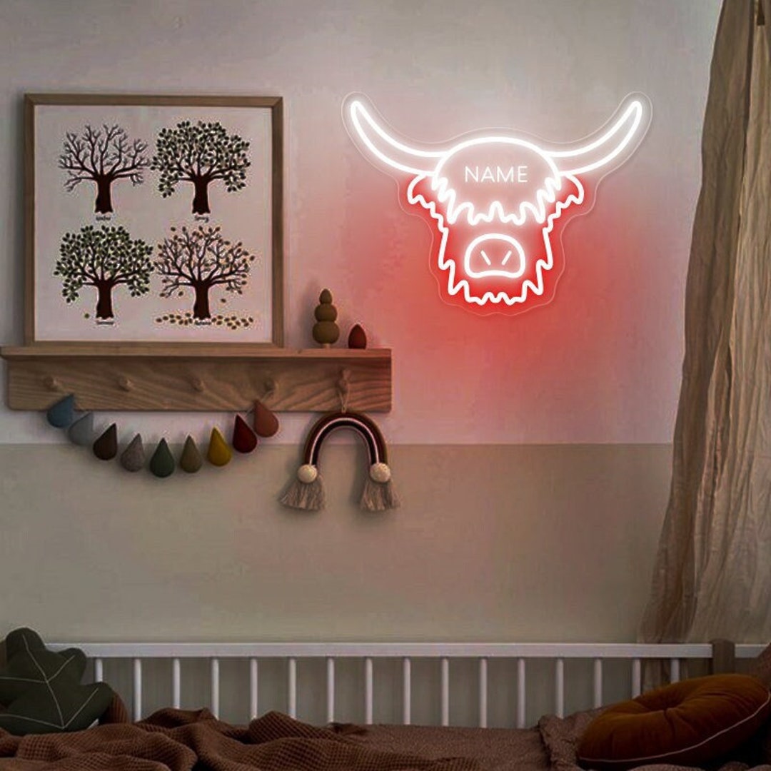 Custom Cow Neon Light,baby Name Yak Sign,nursery Neon Wall Light,kids ...