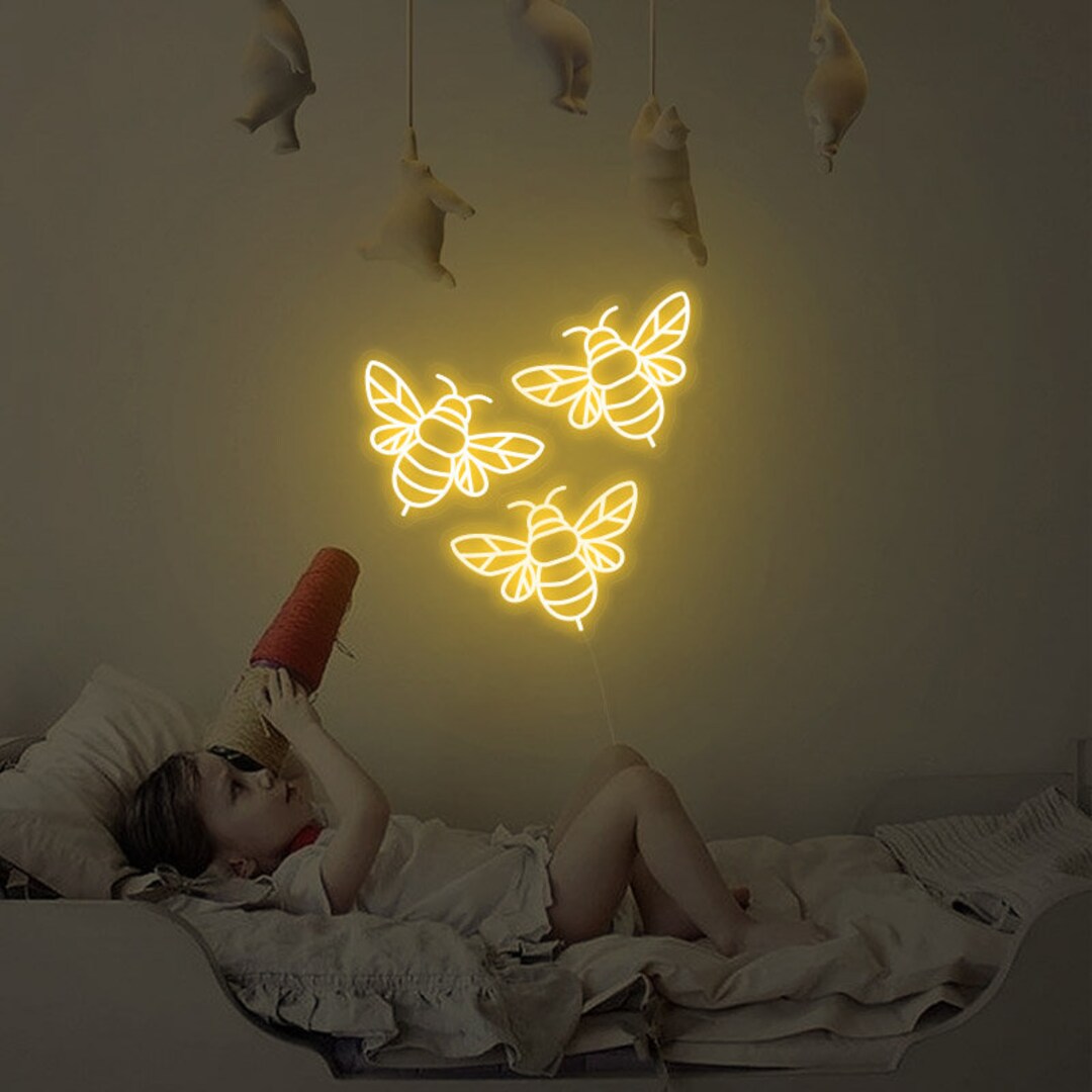 Gold Small Bees Led Lightbee Decor Neon Signnursery - Etsy
