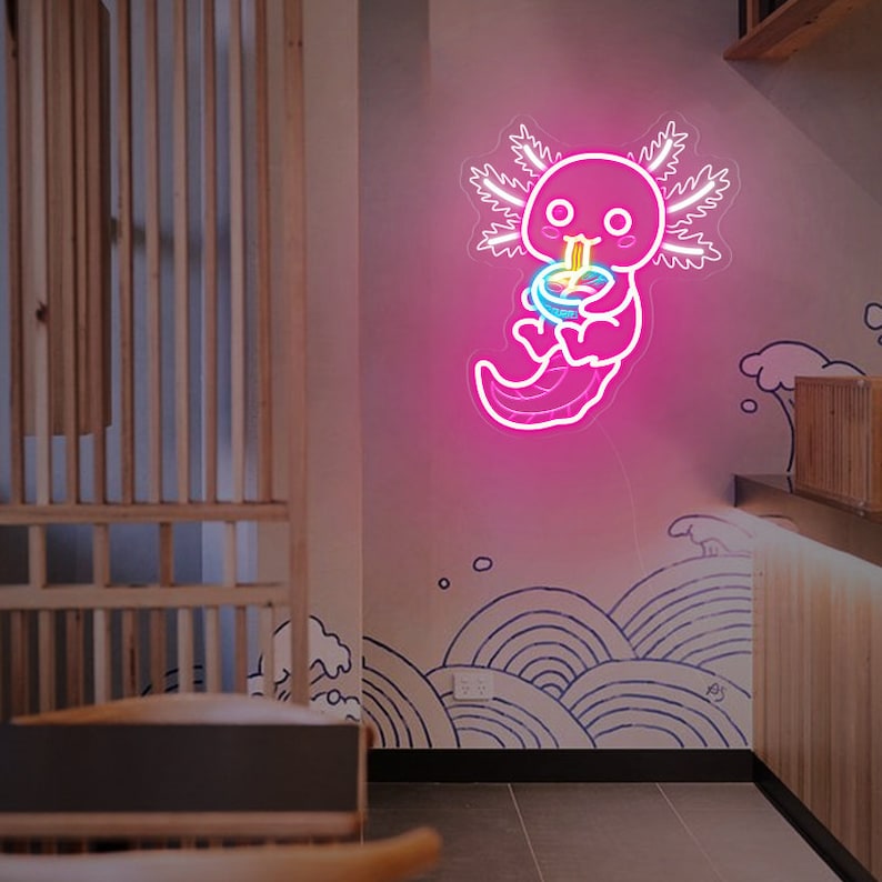 Handmade Axolotl Ramen LED Neon Sign: Salamander Light Anime Wall Art ...