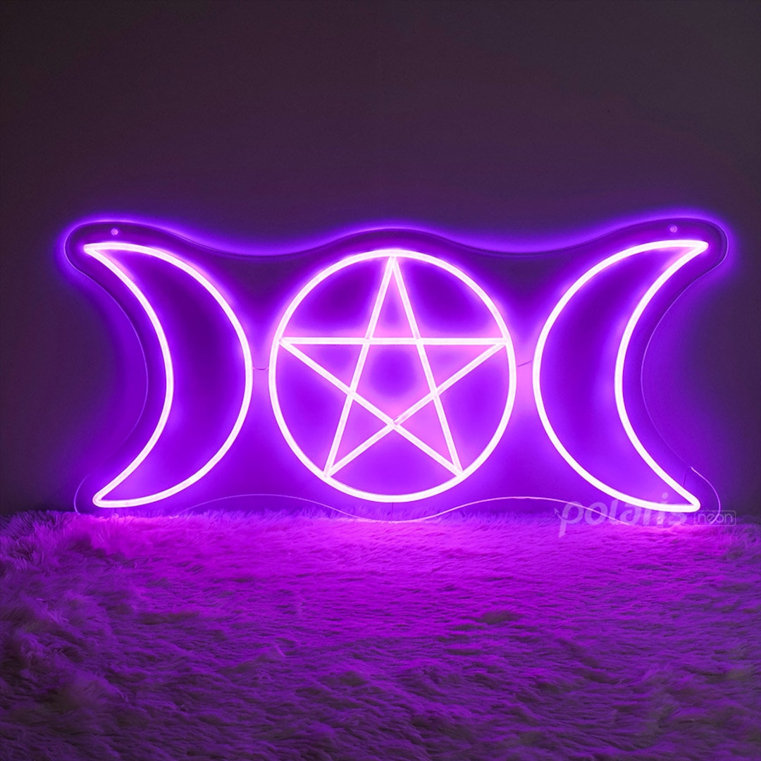 Pentagram Triple Moon Neon Sign,pentagram Moon Wall Hanging Light ...