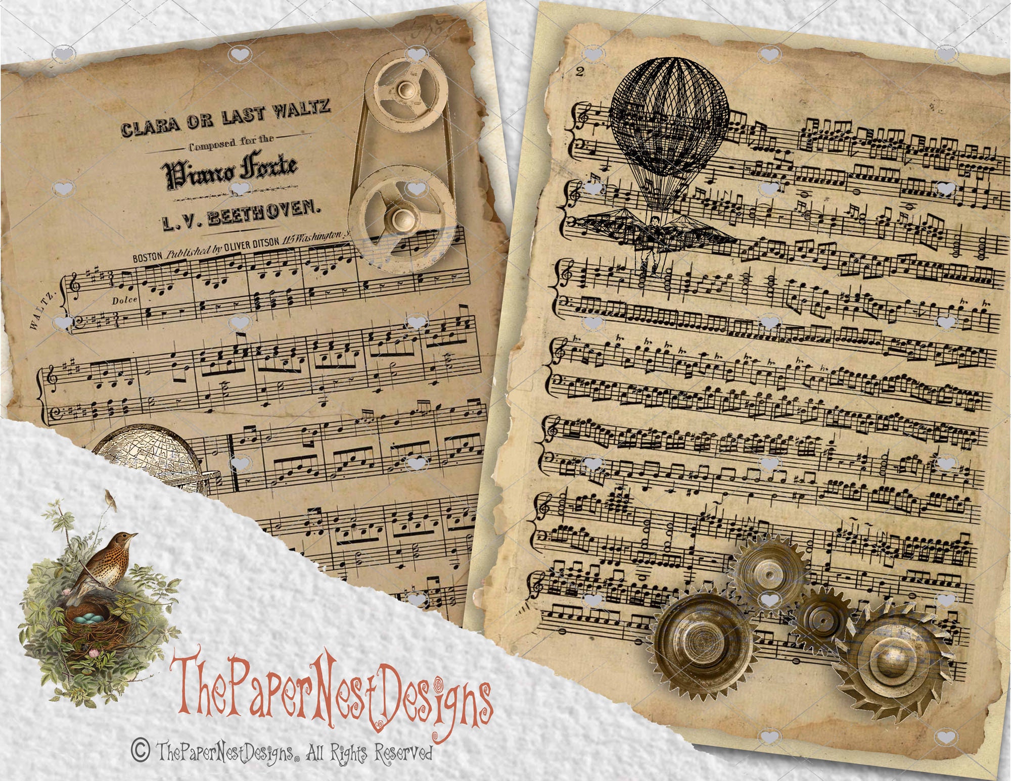 Steampunk Sheet Music Papers, 8 Vintage Inspired Papers, 8,5 X 11 Inch ...