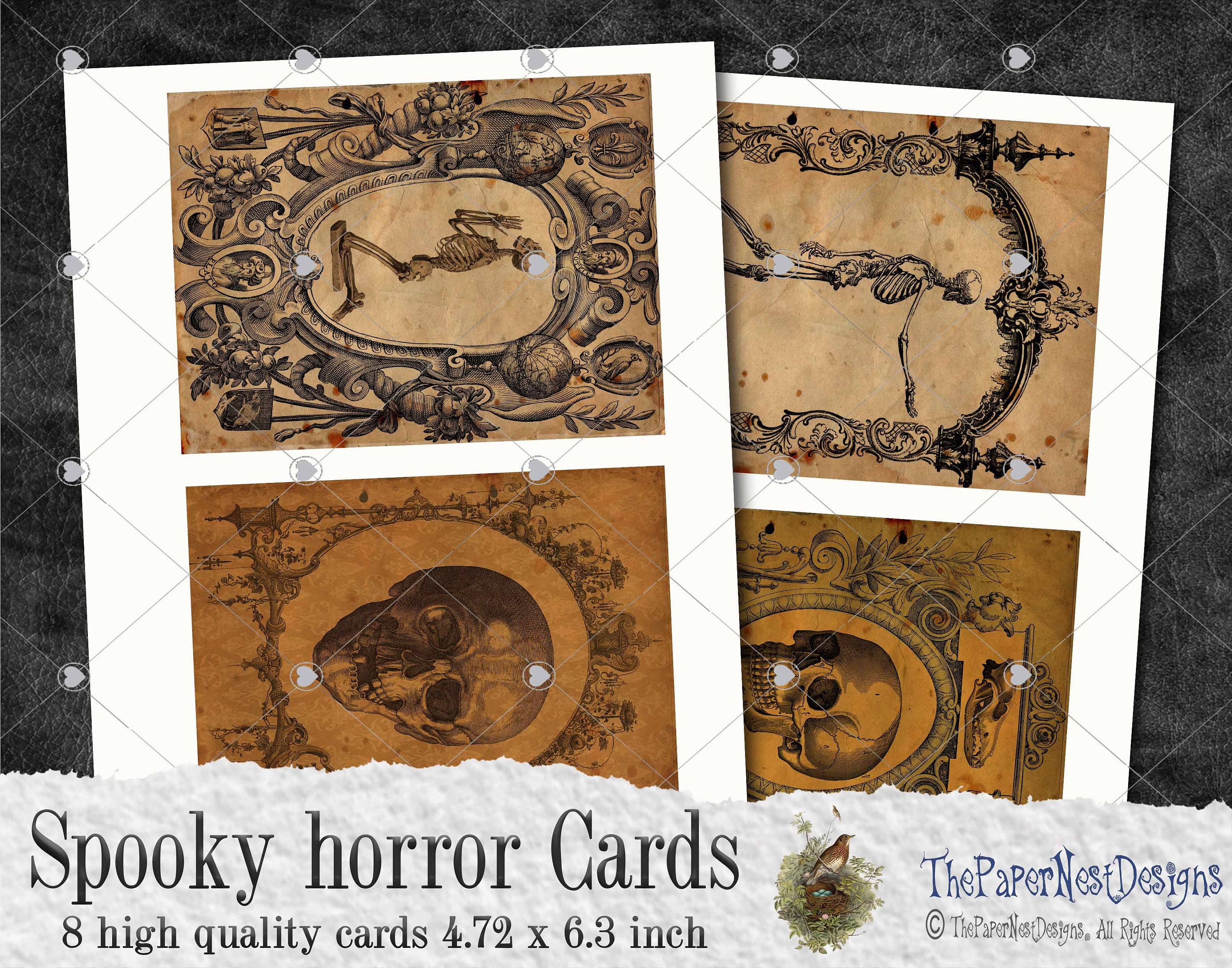 8 Spooky Halloween Cards Skeleton Cards Scary Halloween - Etsy