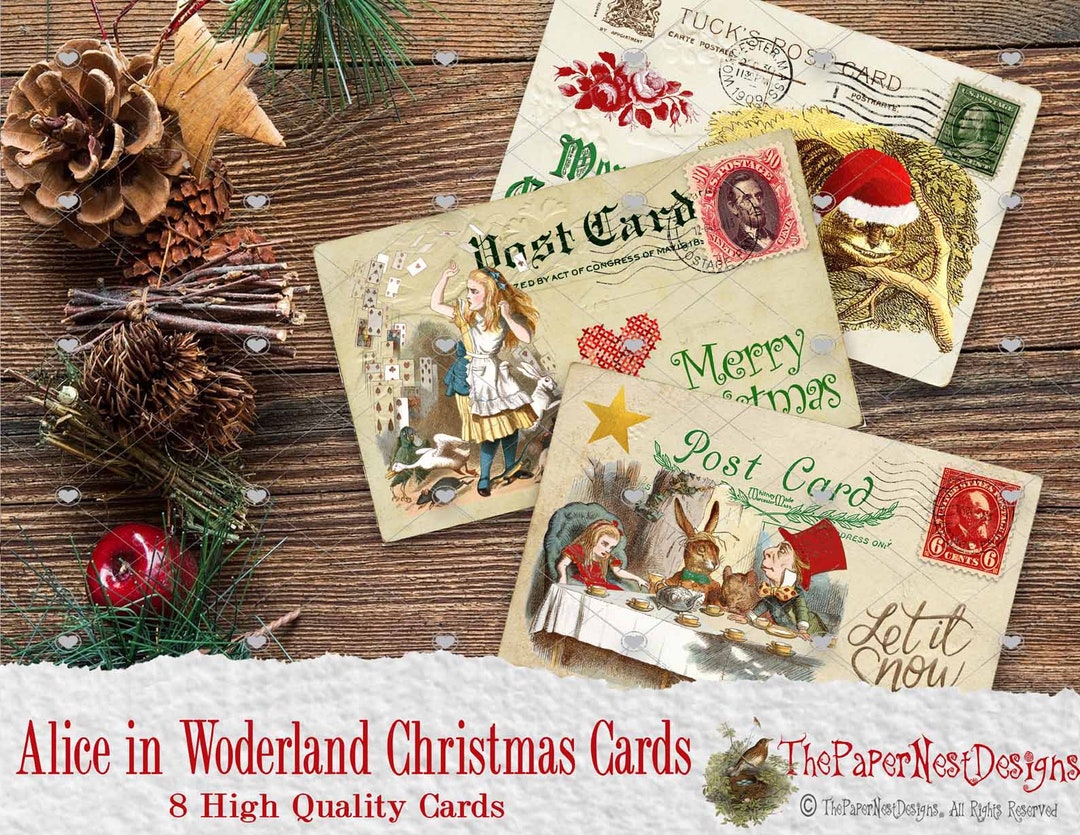 Alice in Wonderland Christmas Cards, Alice in Wonderland Papers, Alice ...