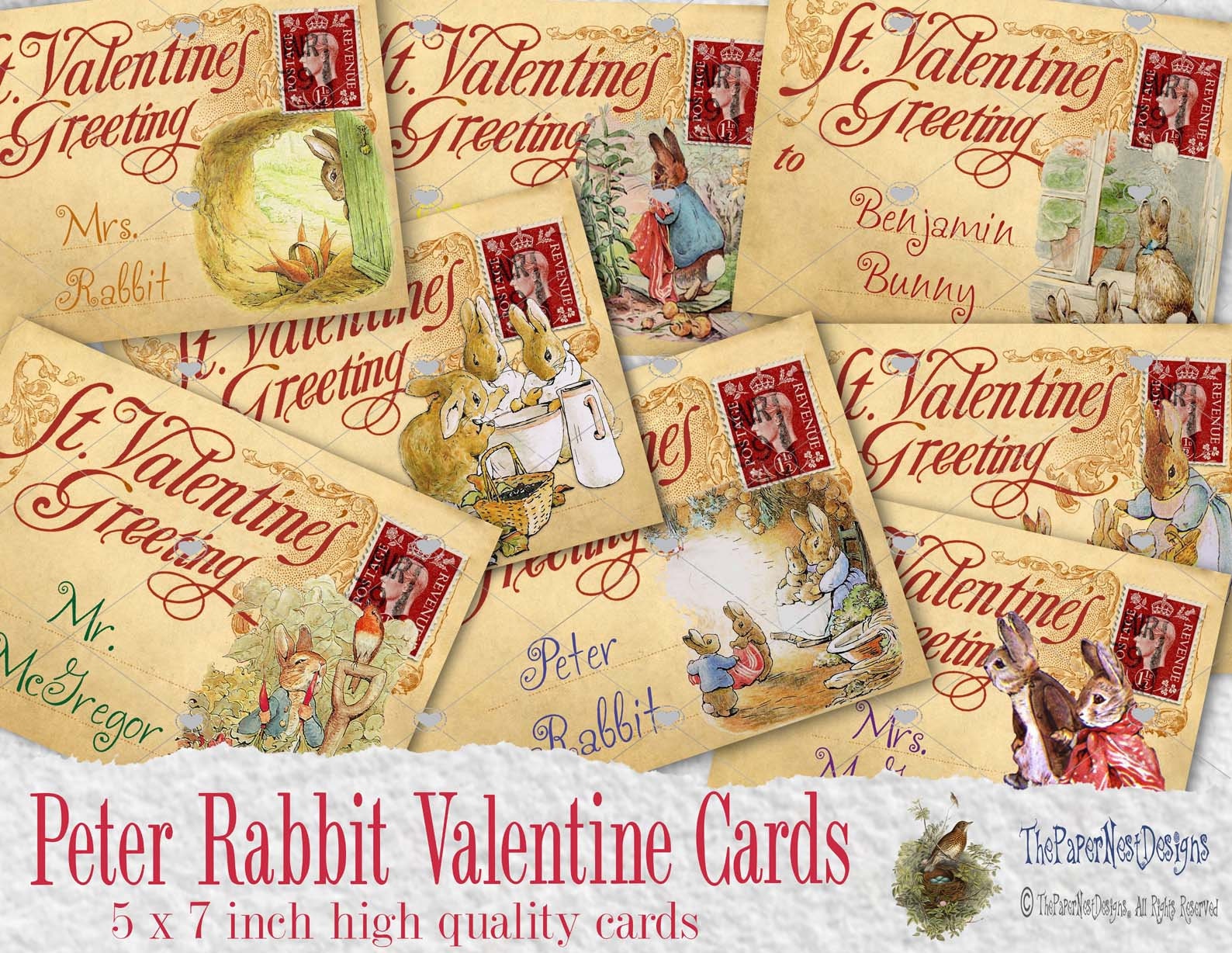 Peter Rabbit Valentine Cards Digital printables Direct download ...