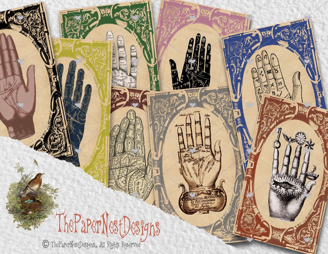 Colorful Palmistry Cards, Printable Paper Cards, DIY Cards, Scrapbook ...