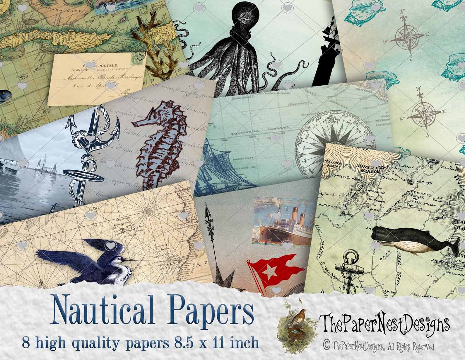 Nautical Paper Pack 8 Sea inspired papers 85 x11 Inch | Etsy