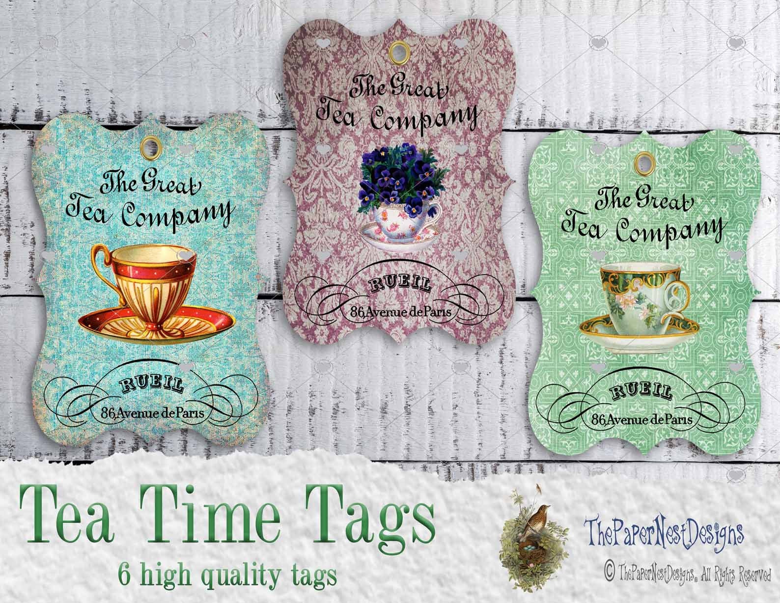 Tea Time Tags Digital Tags Tea Printable tags Tea Time | Etsy