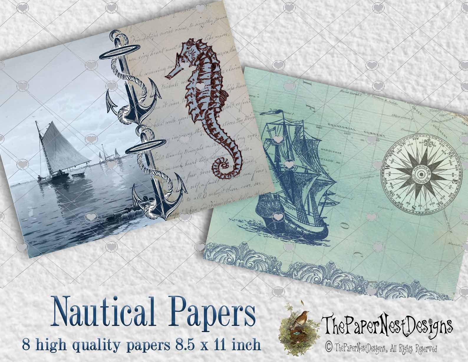 Nautical Paper Pack 8 Sea inspired papers 85 x11 Inch | Etsy