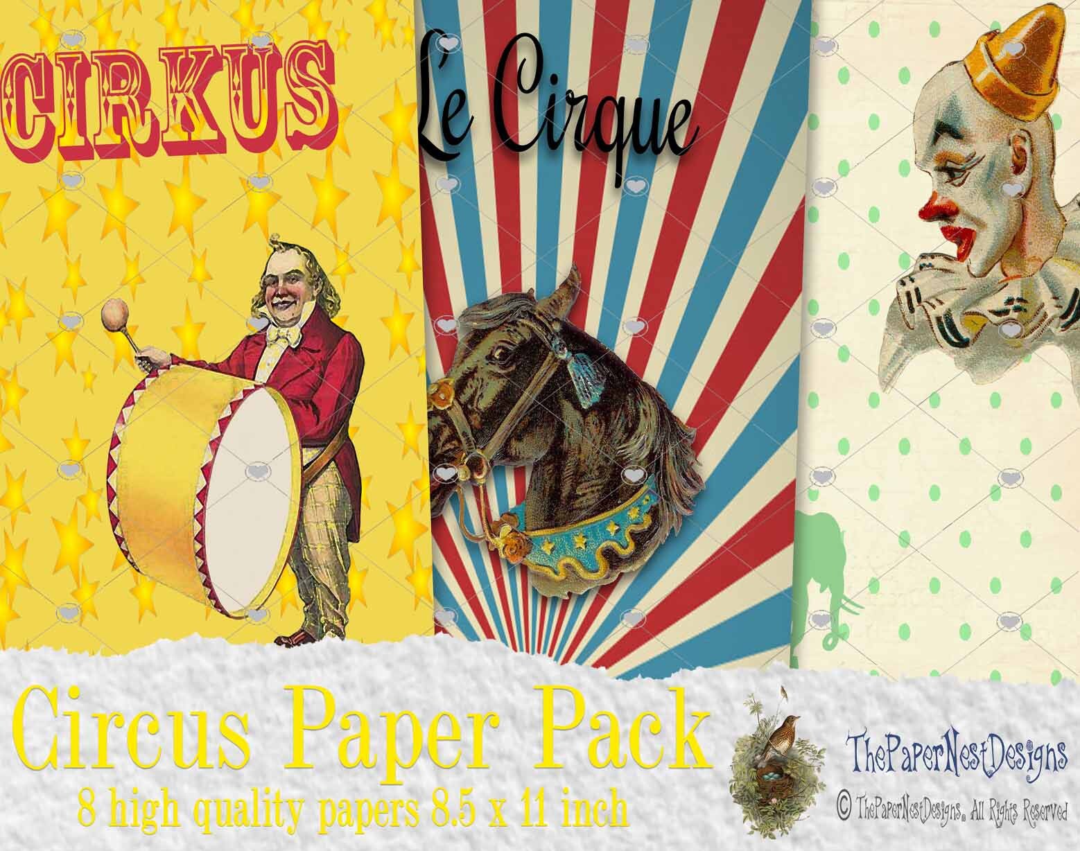 Vintage Circus Paper Pack, Circus Digital Paper, Circus Background ...