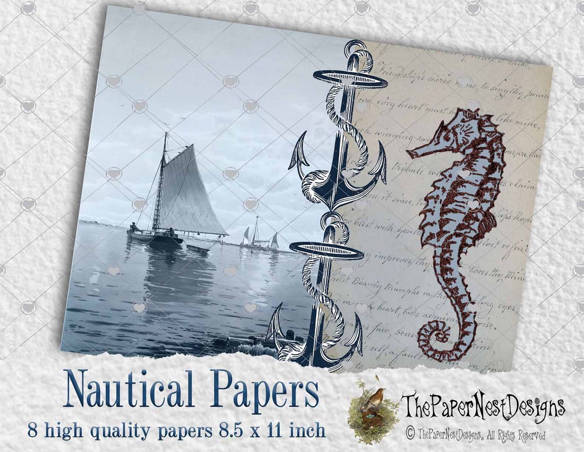 Nautical Paper Pack 8 Sea inspired papers 85 x11 Inch | Etsy