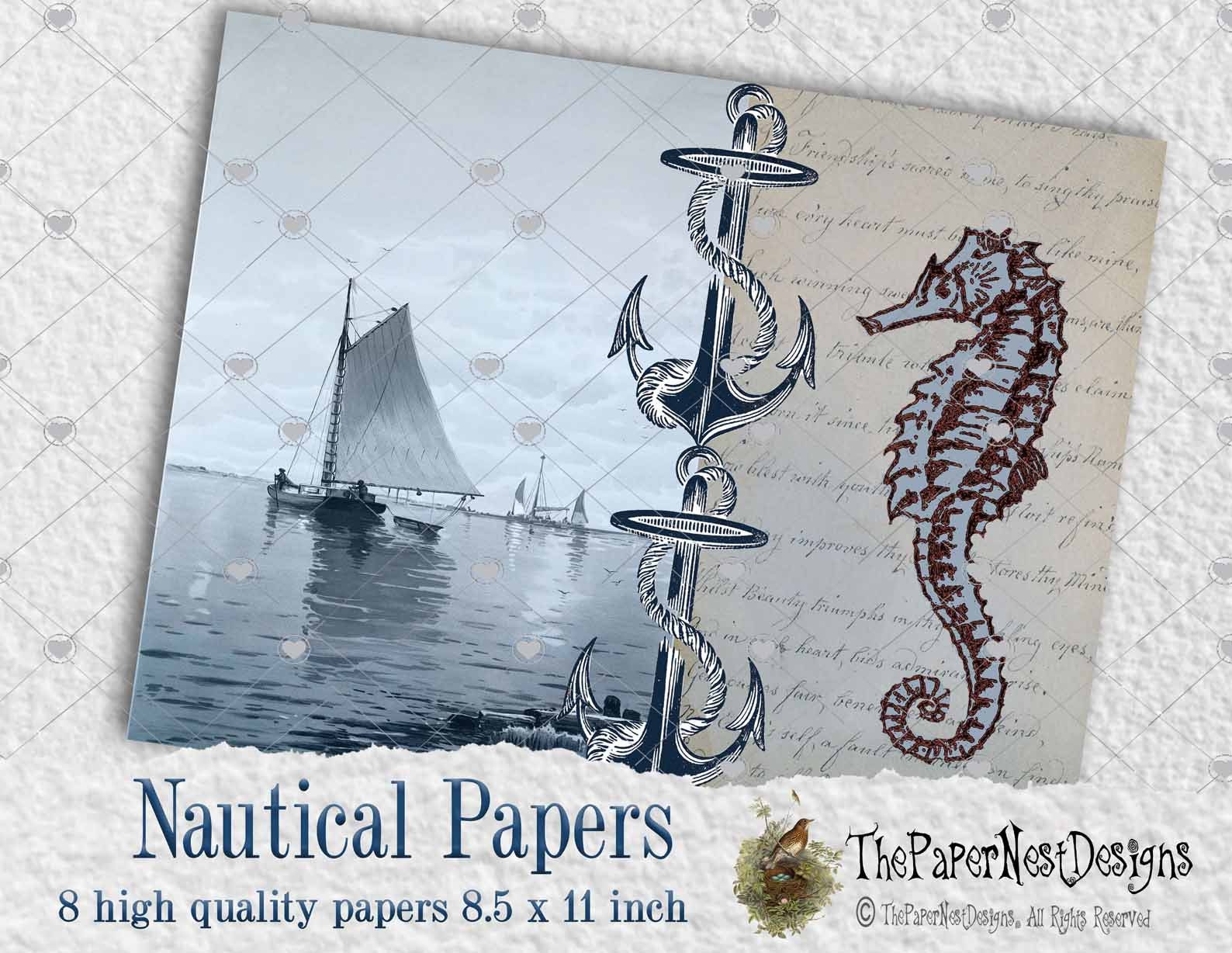 Nautical Paper Pack 8 Sea inspired papers 85 x11 Inch | Etsy