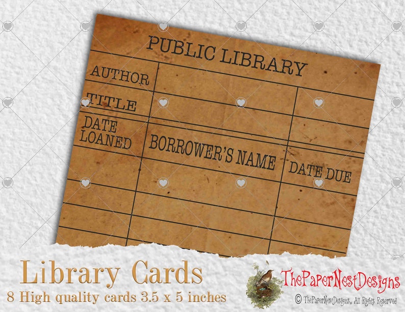 Vintage Library Cards 8 Printable Library Cards Scrapbooking | Etsy