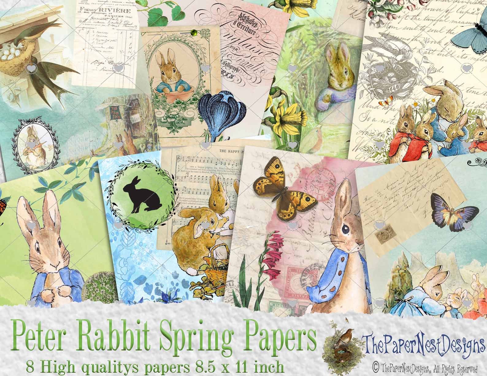 Peter Rabbit Papers, Spring Papers, Decorative Papers, Beatrix Potter ...